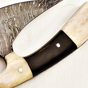 Handmade Damascus Steel Ulu Knife With Bone and Buffalo Horn - Etsy