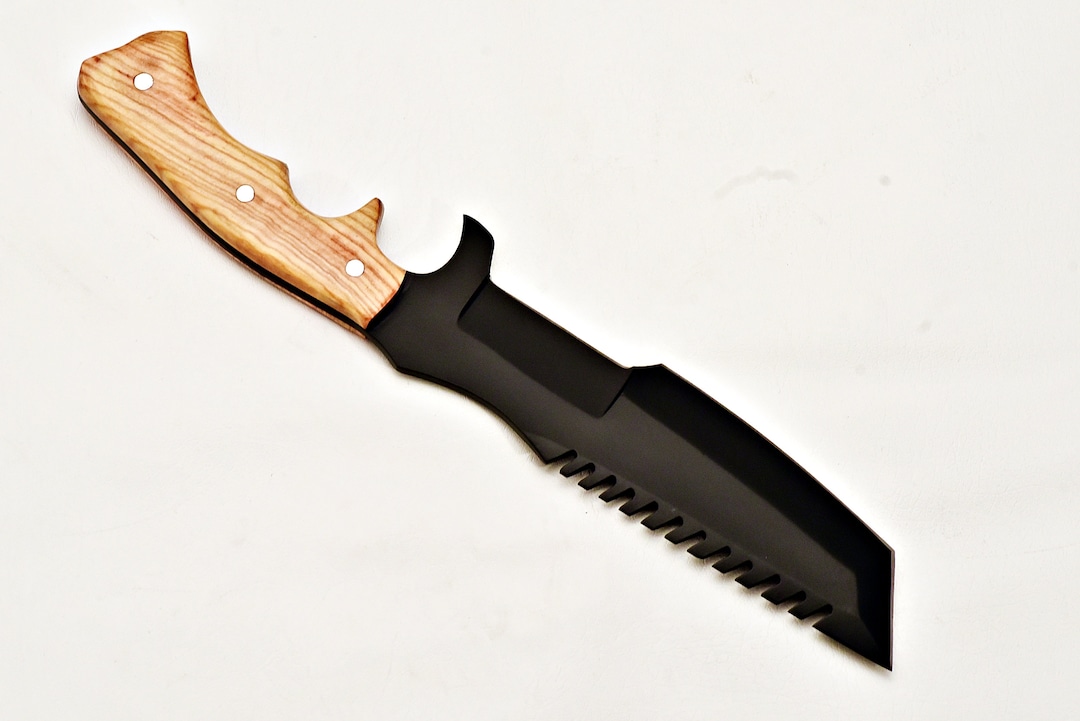 Handmade Tracker Knife 1095 Steel Black Powder Coating With Leather ...