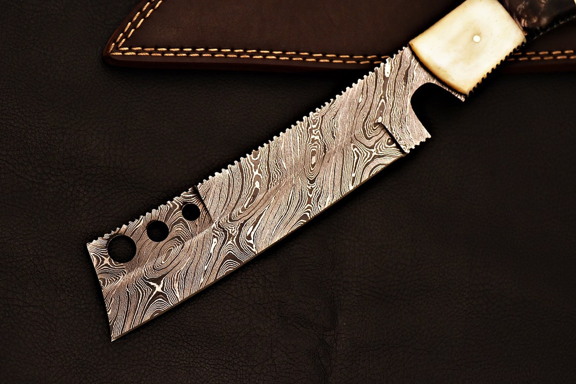 Handmade Damascus Knife With Leather Sheath | Etsy