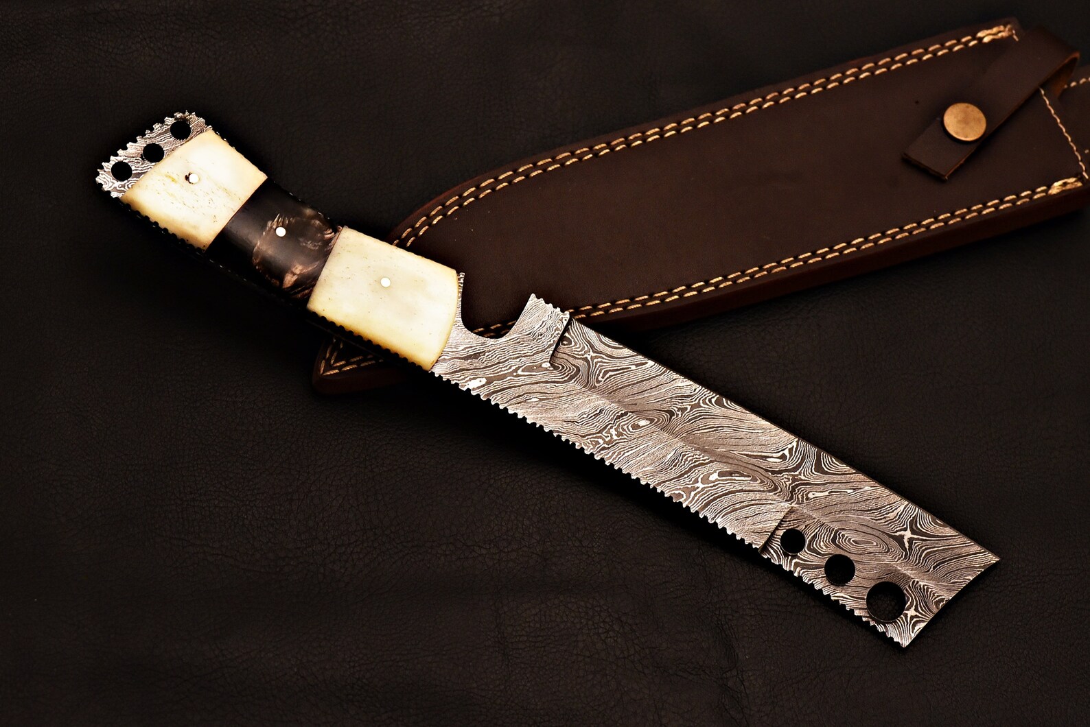 Handmade Damascus Knife With Leather Sheath | Etsy