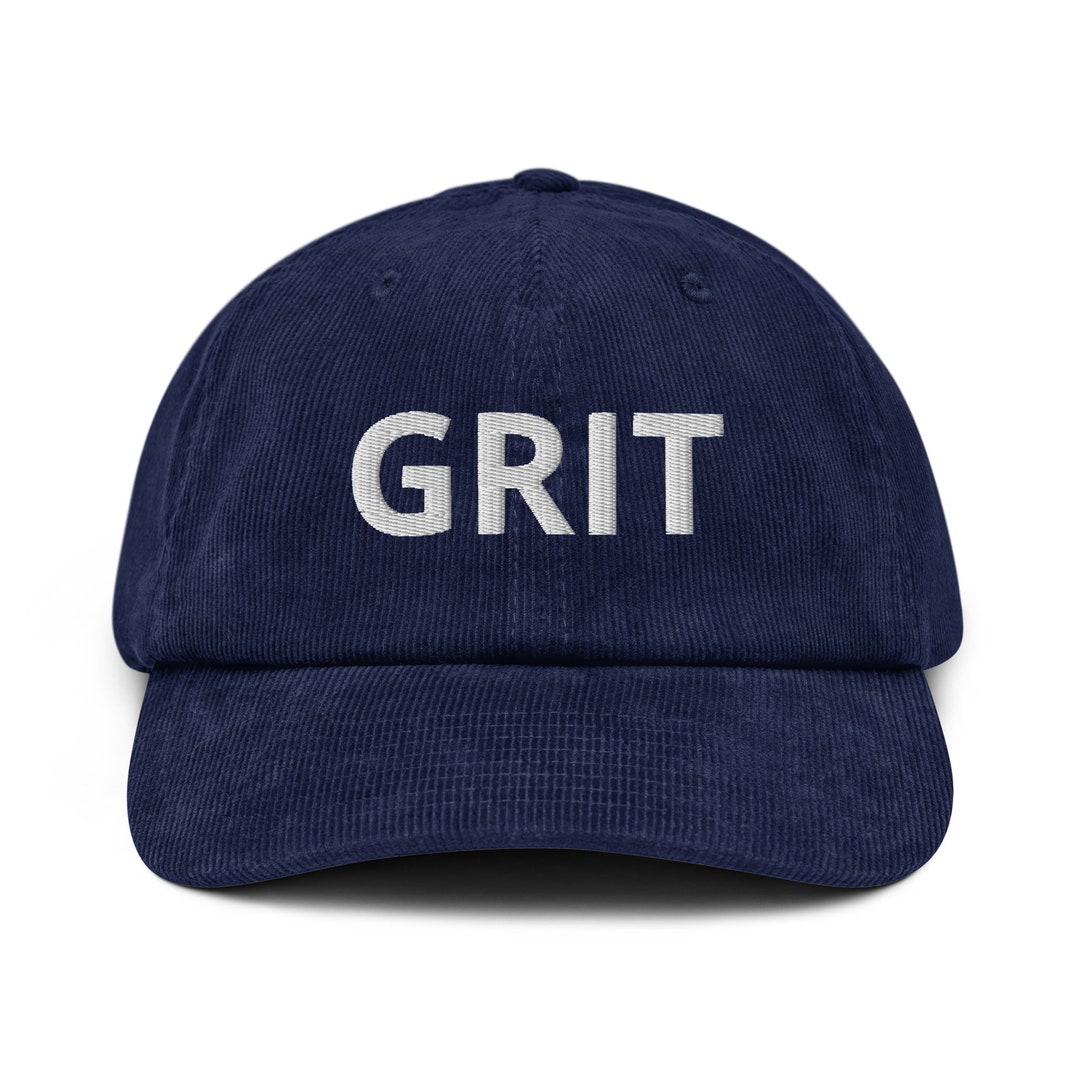 Grit Script Bold Text Retro Corduroy Navy Blue Hat - Etsy
