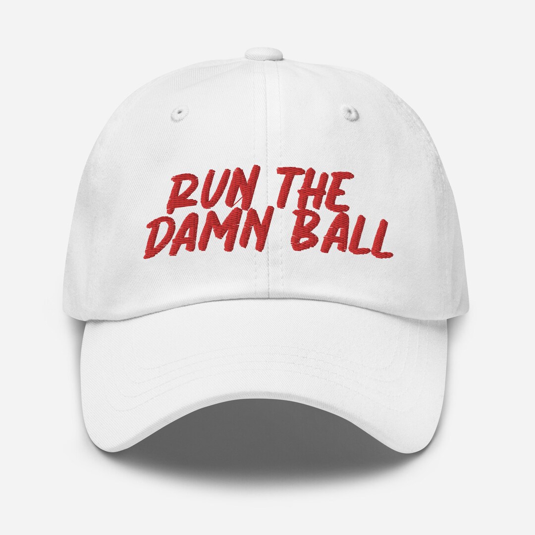 Run the Damn Ball Red Script White Cap Dad Hat - Etsy