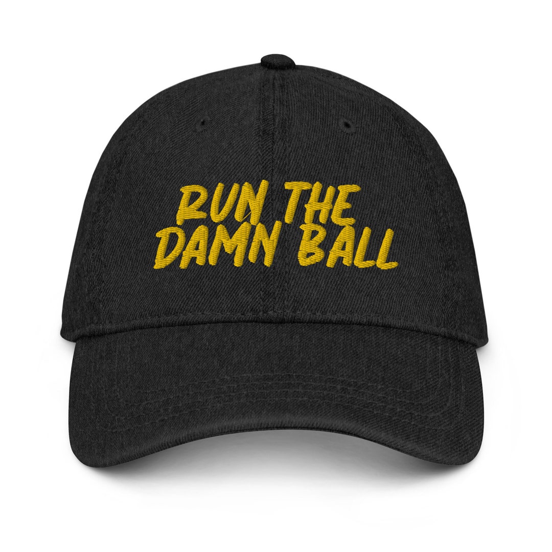 Run the Damn Ball Black Gold Script Denim Hat - Etsy