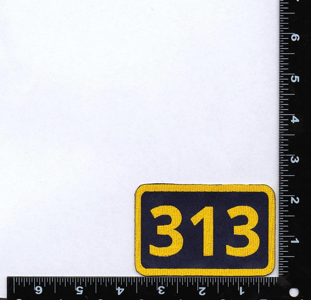 313 Detroit Michigan Area Code Patch Yellow Navy Iron on Patch ...