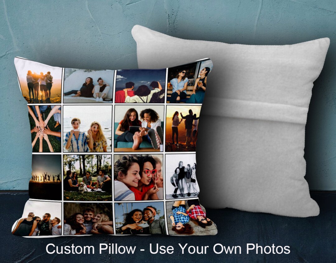 Custom Photo Collage Pillow, Personalized Huggable Throw, Unique Gift ...
