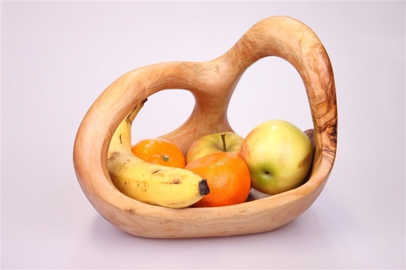 Großer Obstkorb mit Griff aus Olivenholz UNIKAT - Etsy.de