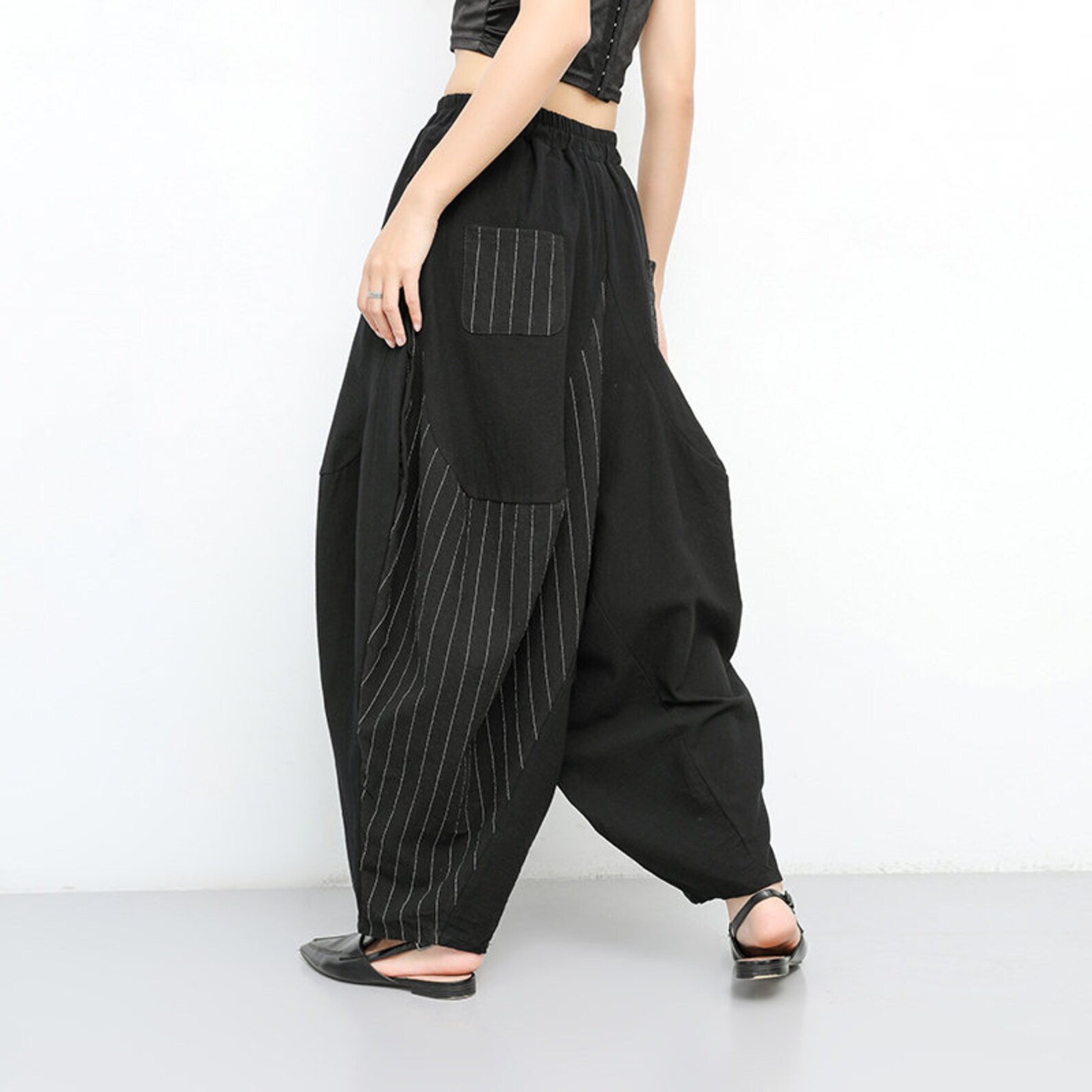 Womens Summer Loose Fitting Patchwork Stripes Cotton Wide Leg - Etsy