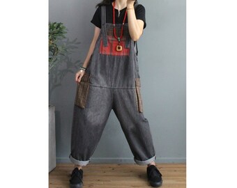 Womens Loose Fitting Denim Overalls With Pocketscasual - Etsy