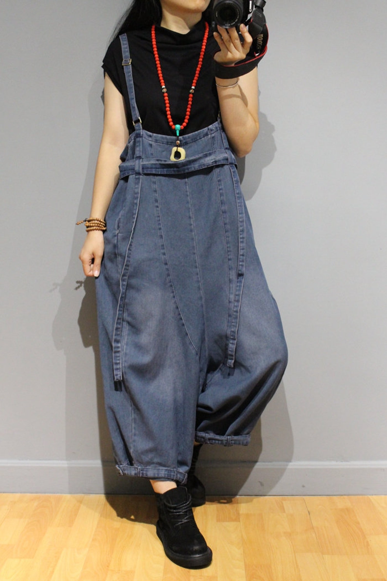 Womens Loose Fitting Denim Overalls With Pocketscasual | Etsy
