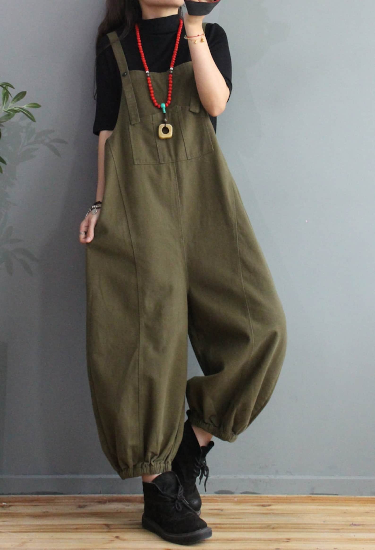 Womens Autumn Loose Fitting Cotton Dungarees Overalls With - Etsy