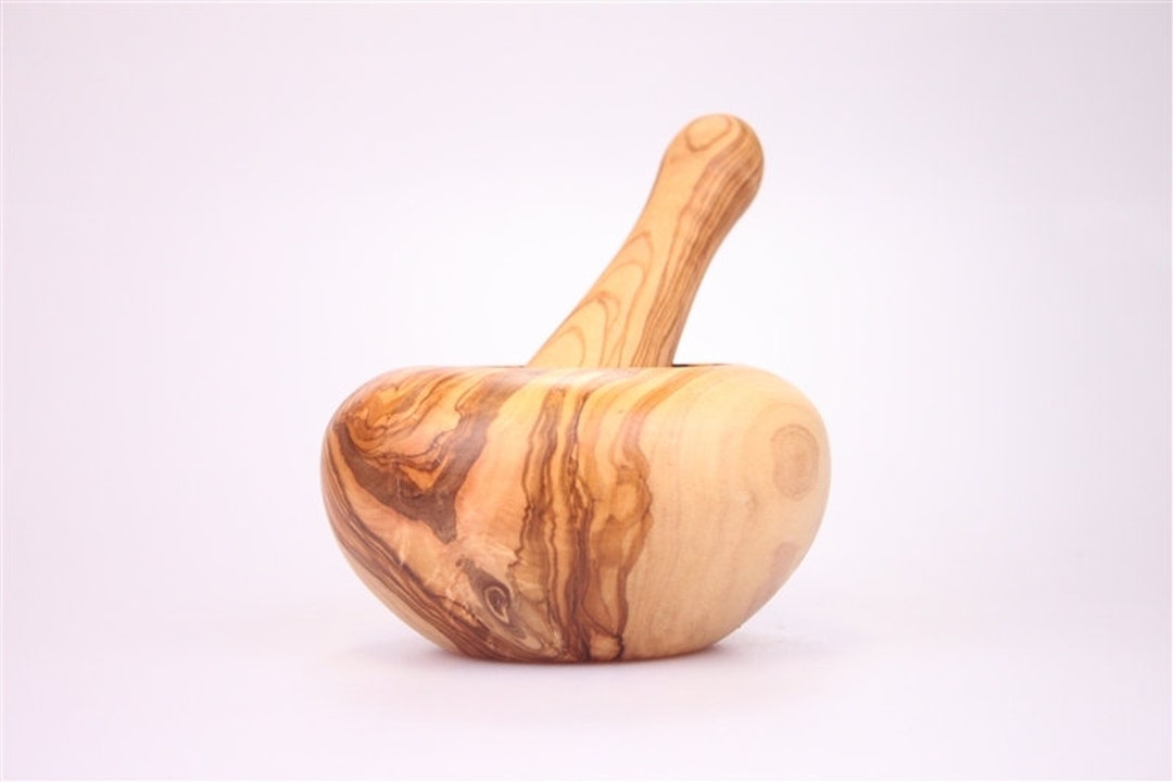 Mortier met stamper van olijf hout - unieke - Etsy België