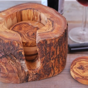 Drink Coasters Set Olive Wood 6 Coasters & Stand - Etsy