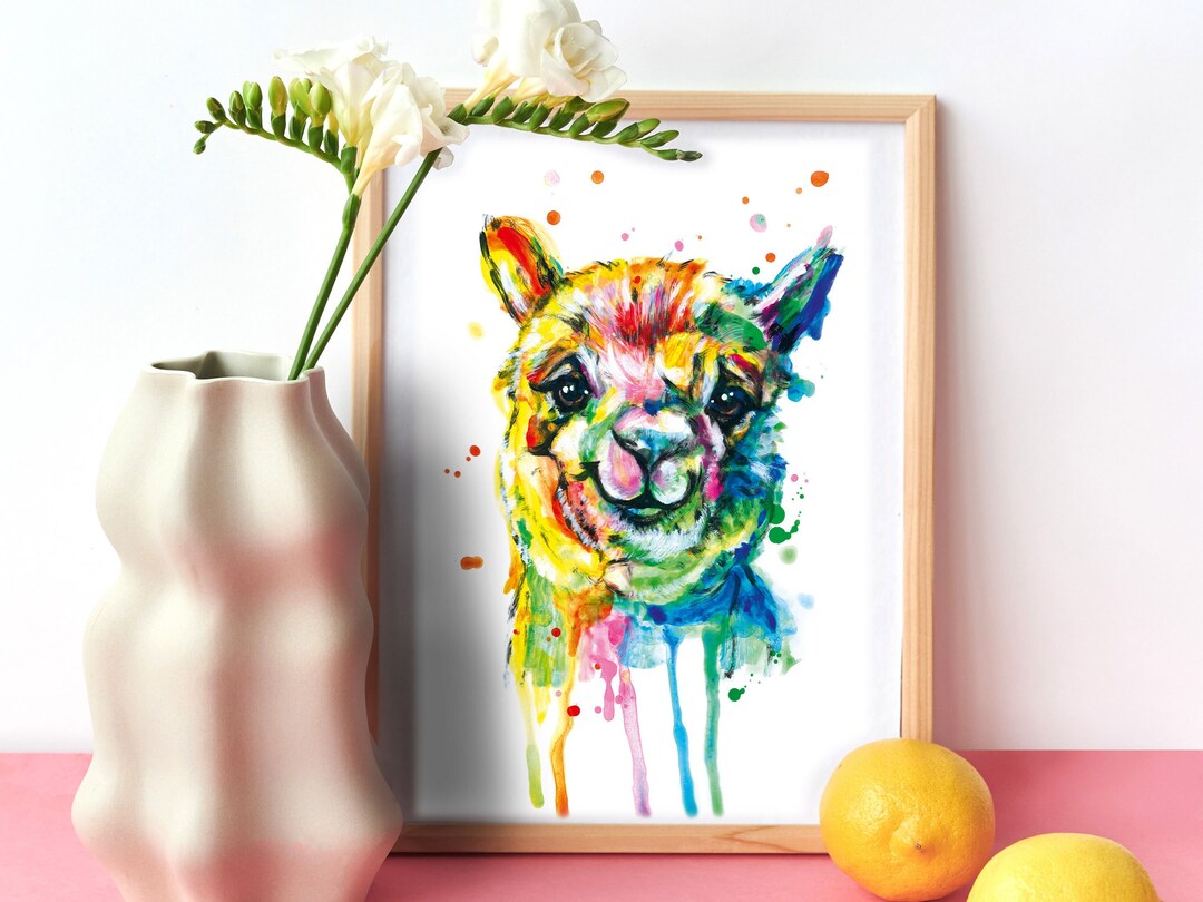 ALPAKA Kunst Druck Poster Print vom handgemalten Aquarell - Etsy.de
