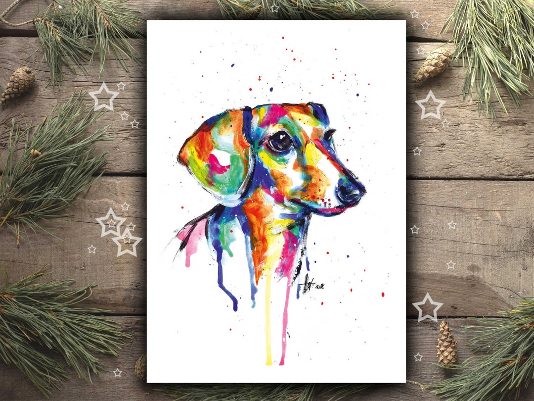 DACKEL TECKEL Bild als Druck vom Aquarell, Dackel Geschenk Weihnachten ...