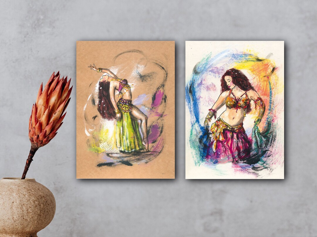 Set of 2 TRIBAL DANCER Art Prints Belly Dance Drawing Picture Poster ...