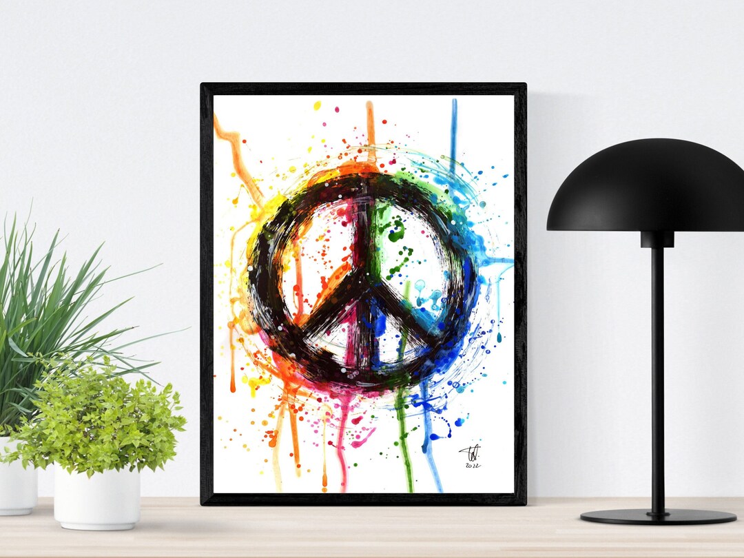 Real Hand Painted Painting PEACE SIGN Original Picture Acrylic ...