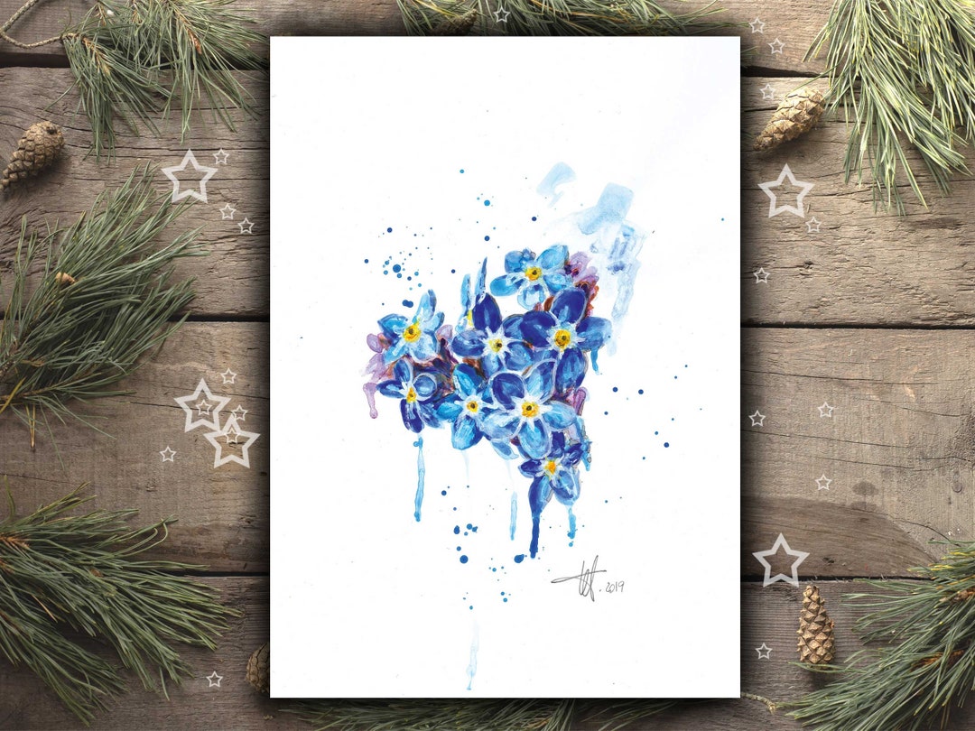 Forget Me Not Heart Art Print of My Watercolour, Forget Me Not Gift ...