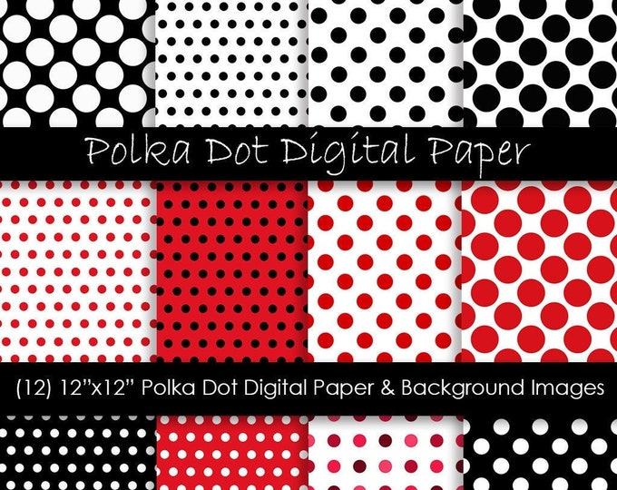 Red & Black Polka Dot Digital Paper - Red Polka Dot Backgrounds - Red ...