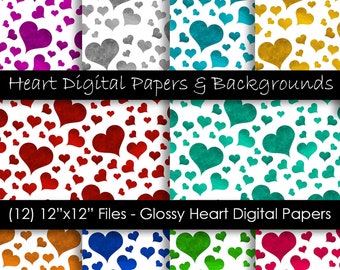 Valentine's Day Heart Digital Backgrounds - Glossy Color Heart Pattern ...