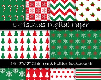 Christmas Pattern Digital Paper - Christmas Backgrounds - Red and Green ...