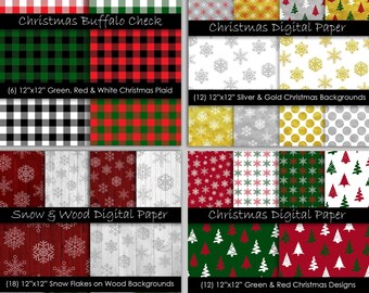 24 Red and Grey Christmas Digital Paper Scrapbook Paper - Etsy