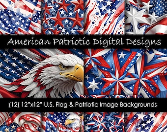 Patriotic American Flag Digital Paper: Seamless Red, White & Blue ...