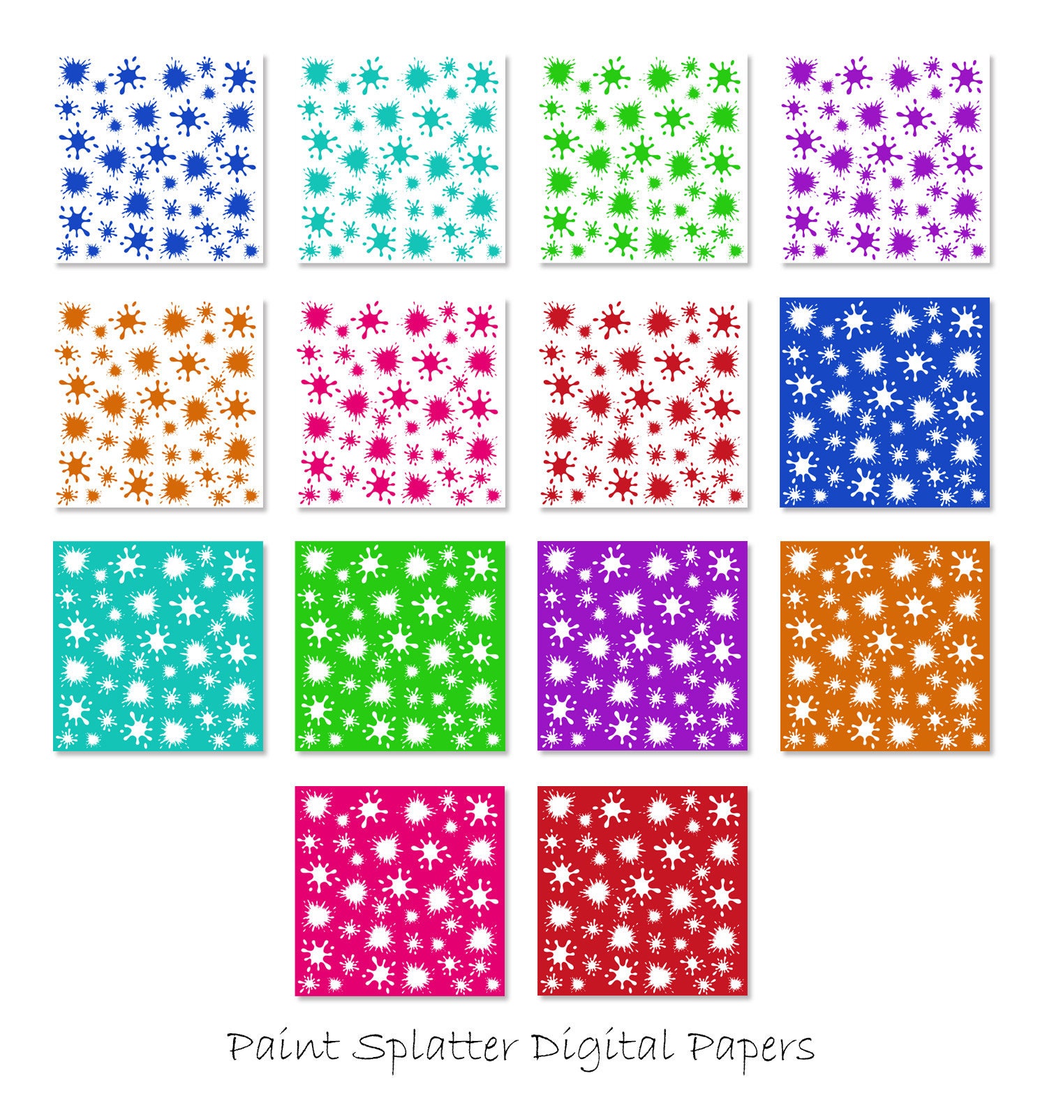 Paint Splatter Digital Paper Splatter Pattern Backgrounds Multi-color ...