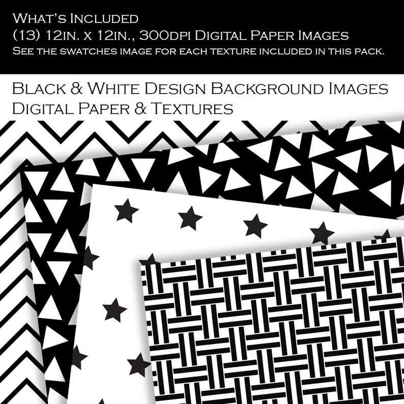 Black and White Digital Paper Simple Scrapbook Paper Black and White ...