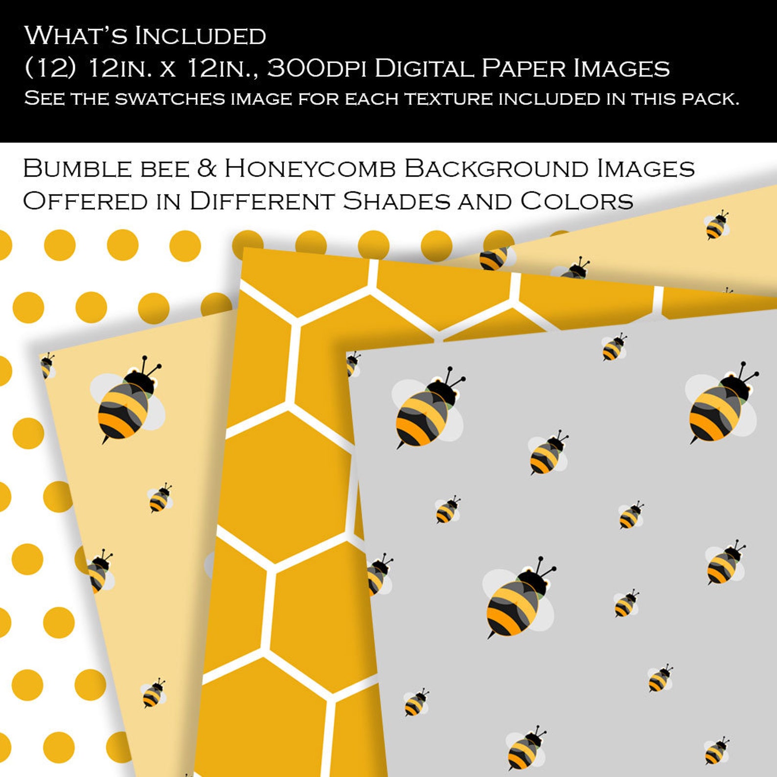 Bumble Bee Scrapbook Paper Honeycomb Digital Paper Bee Pattern ...