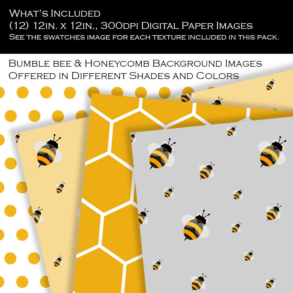 Bumble Bee Scrapbook Paper - Honeycomb Digital Paper - Bee Pattern ...