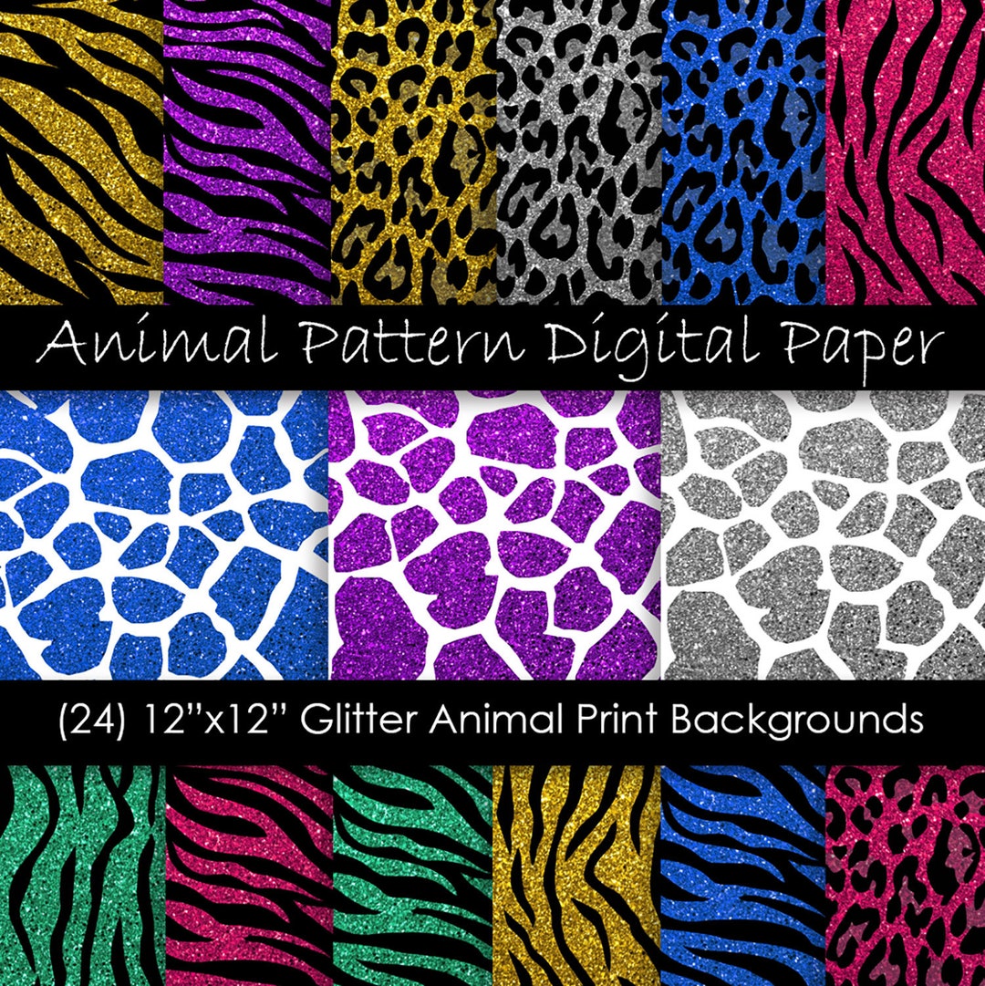 Animal Print Digital Paper Textures With Glitter Zebra Stripes, Leopard ...