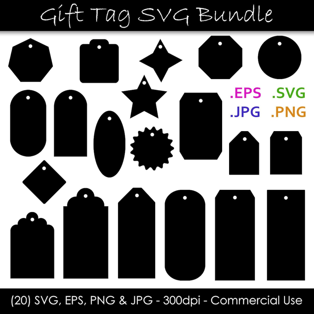 Gift Tag Template SVG Bundle - Gift Label Templates - Black Gift Tag ...