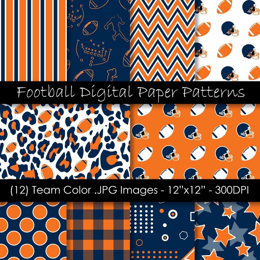 Football Backgrounds Blue & Orange - Football Digital Papers - Blue and ...