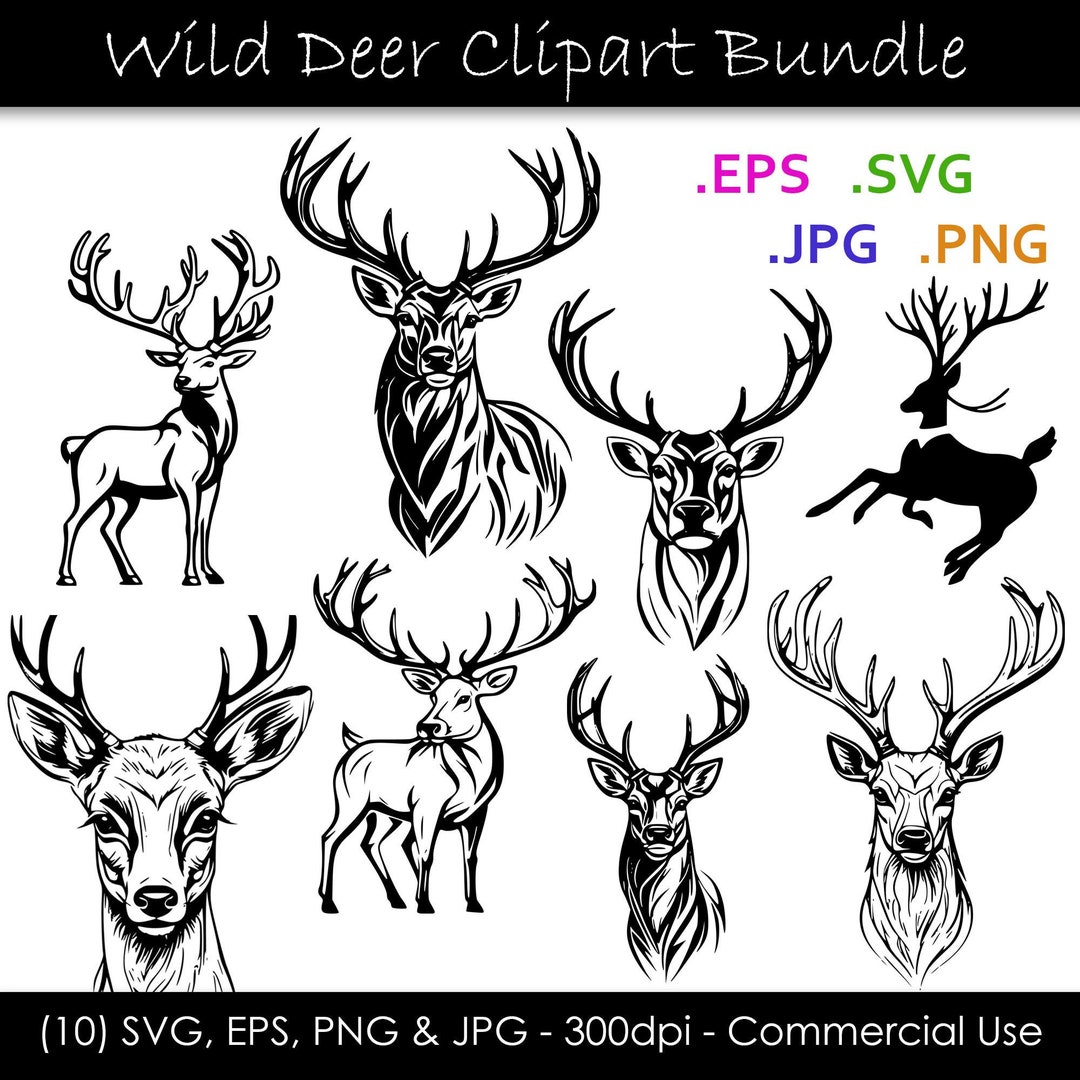 Deer Silhouette SVG Bundle - Deer Antler Clipart - Deer Graphics Bundle ...