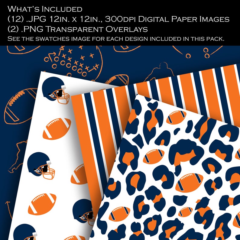 Football Backgrounds Blue & Orange - Football Digital Papers - Blue and ...