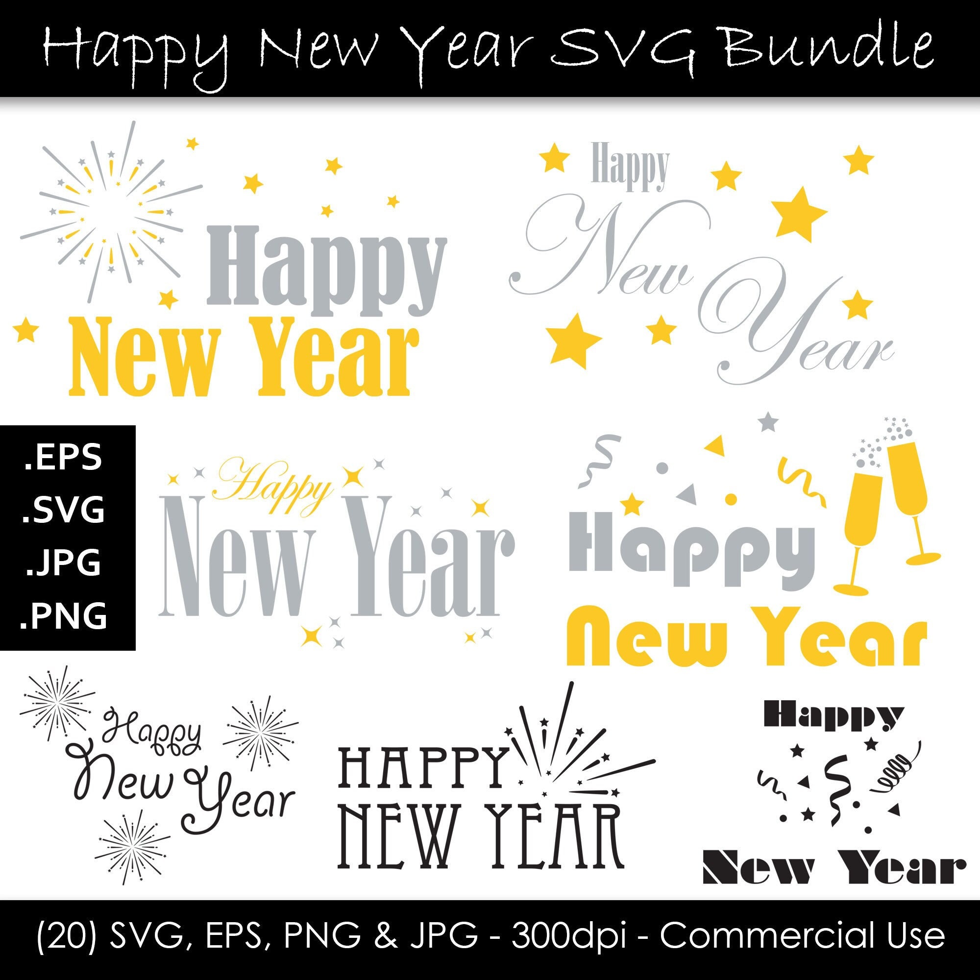 Happy New Year SVG Bundle New Year Holiday Clipart Happy - Etsy
