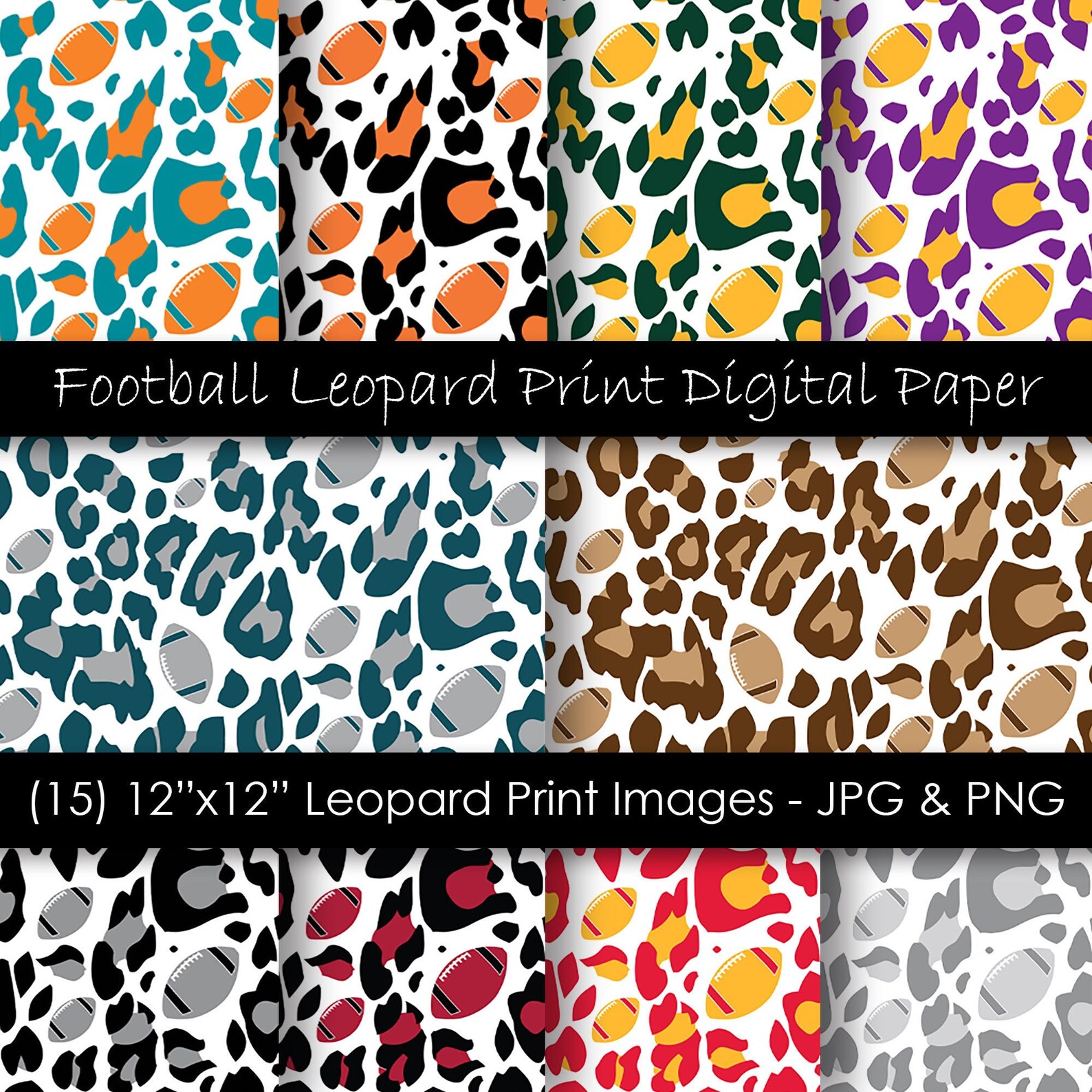 Football Leopard Print Digital Paper Leopard Pattern With Footballs ...