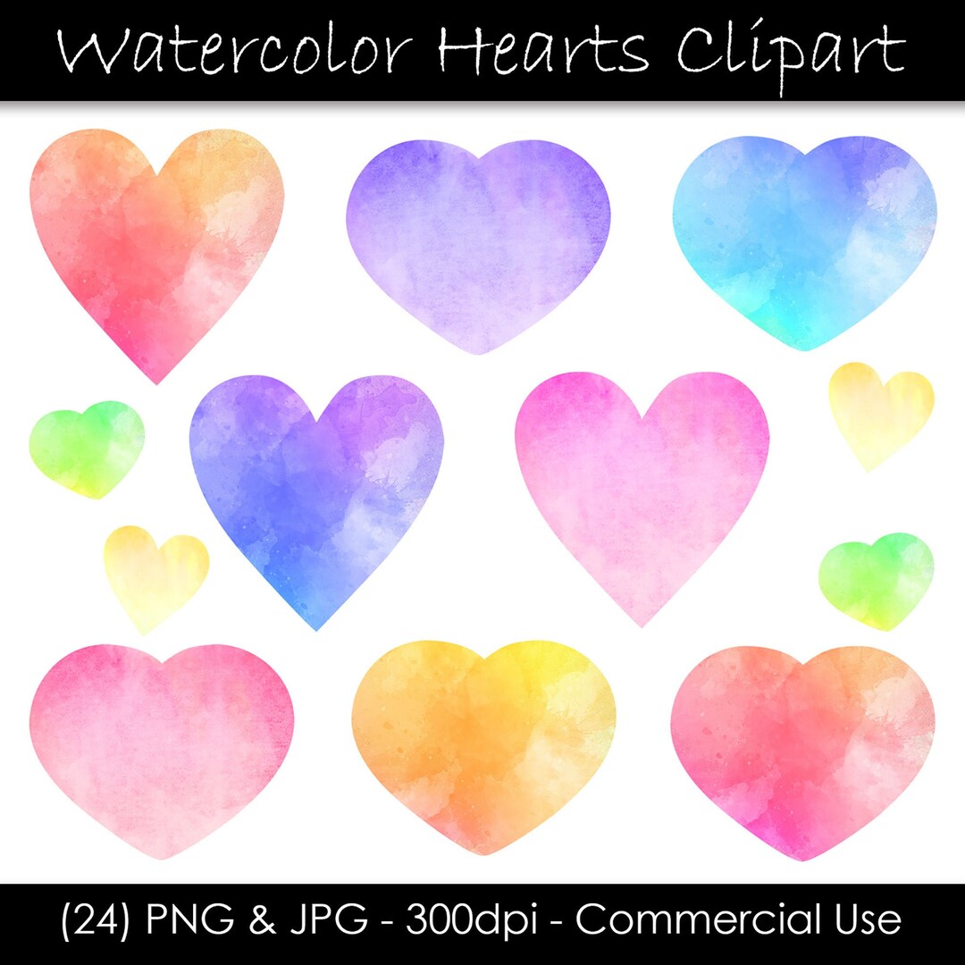 Watercolor Heart Clip Art Hearts With Watercolor Texture - Etsy
