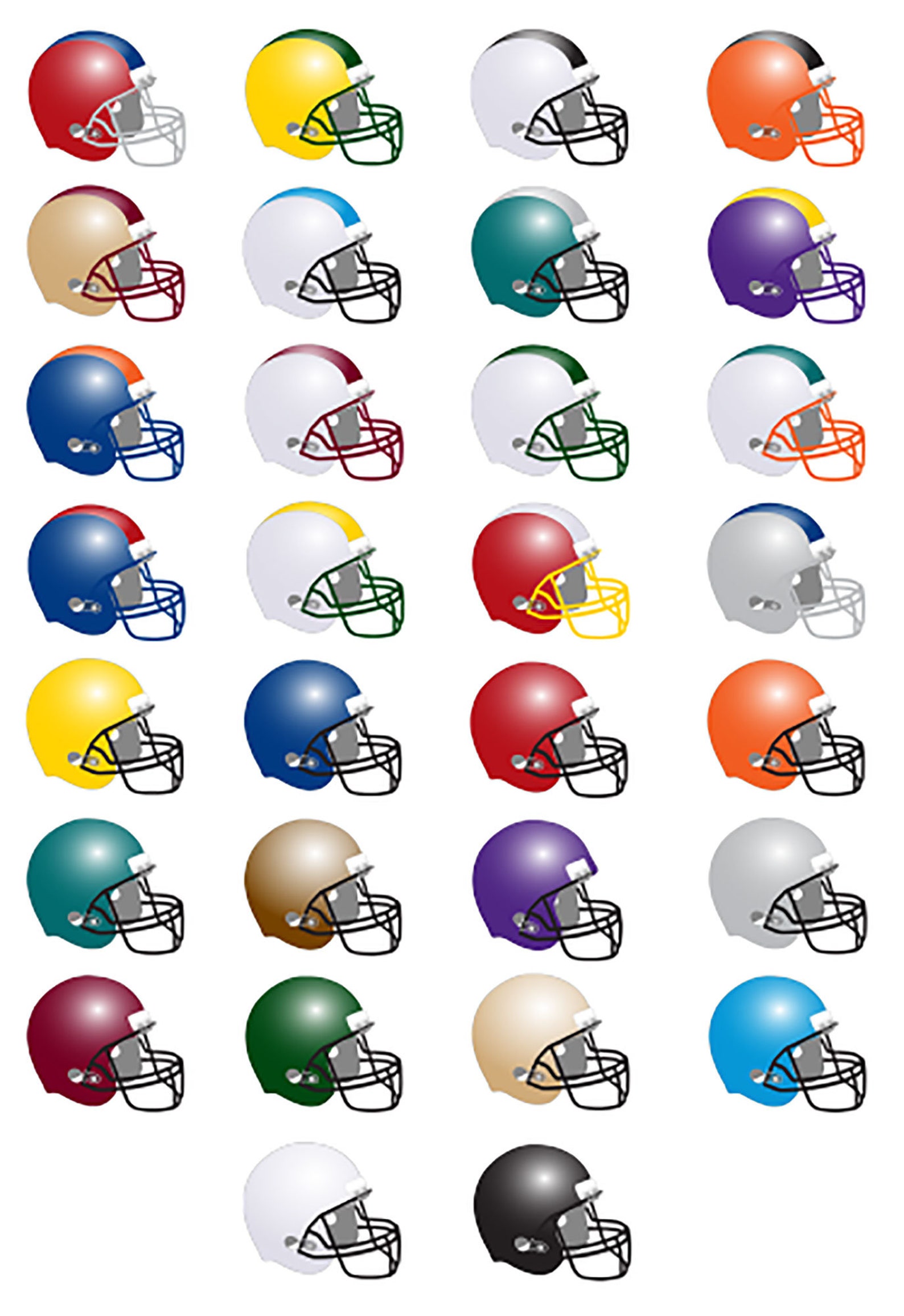 Football Helmet Clipart Bundle, Team Color Football Helmets, Football ...