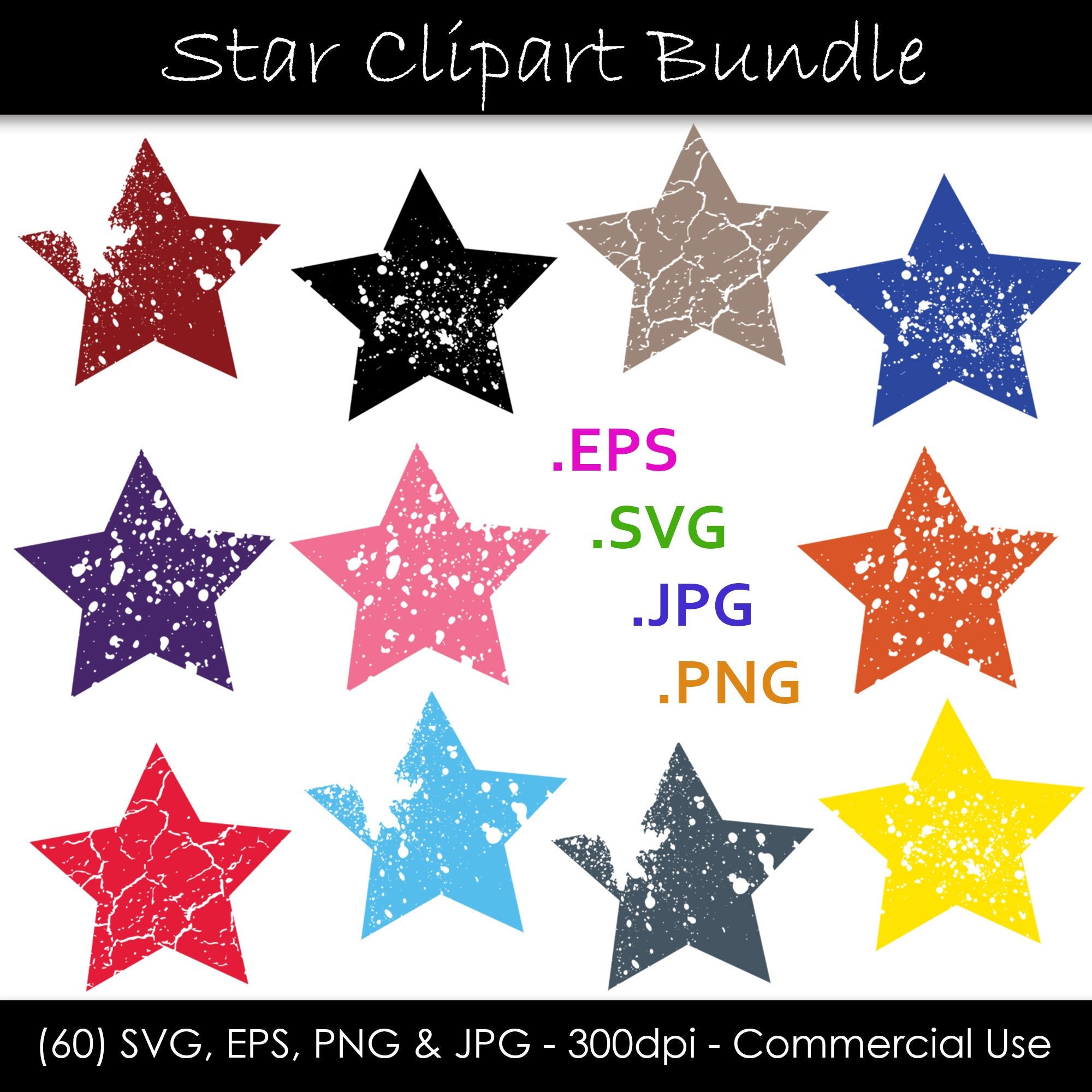 Stars SVG Bundle Grunge Star Clip Art Color Stars With - Etsy
