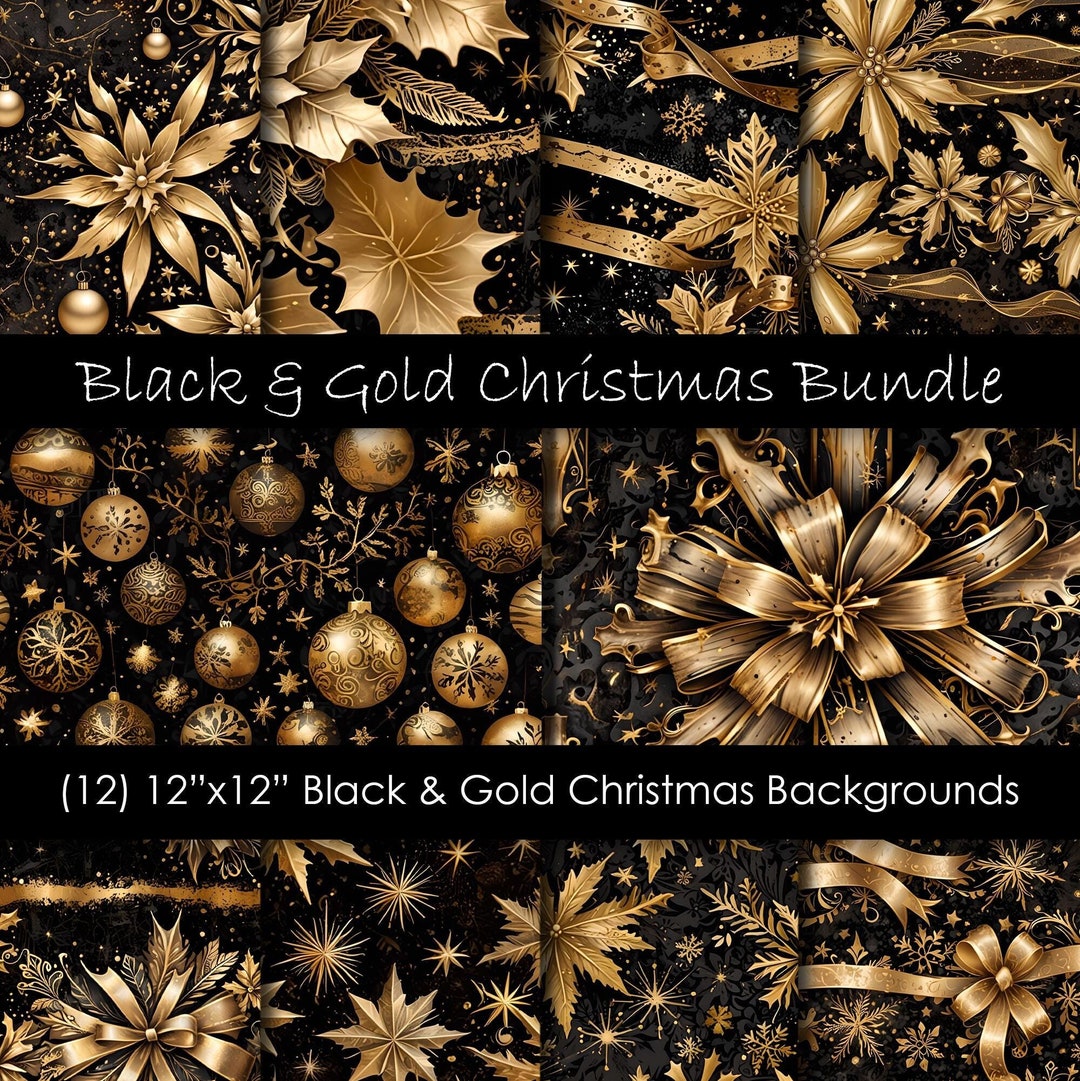 Black & Gold Christmas Digital Paper Pack: Luxury Seamless Textures and ...