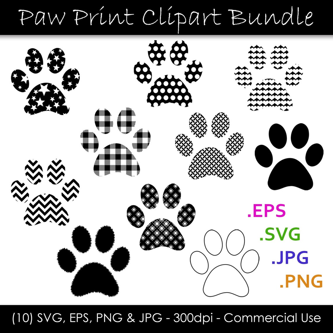Paw Print SVG Clipart Bundle Paw Print Stencils Dog Paw Print Cut Files ...