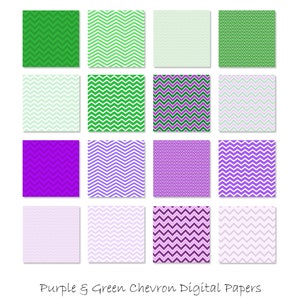 Chevron Digital Paper - Purple & Green Chevron Scrapbook Paper ...