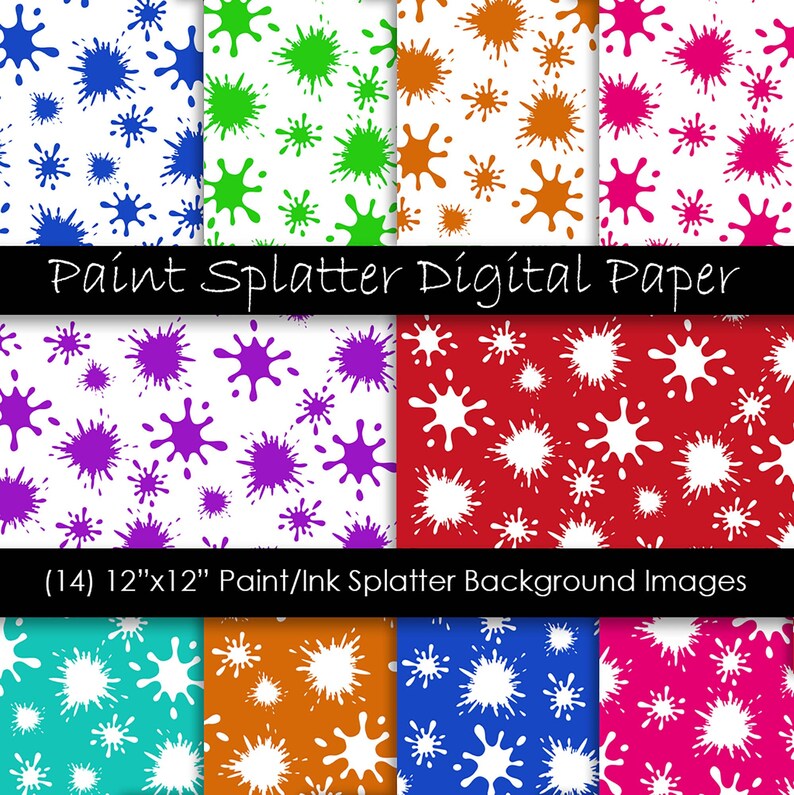 Paint Splatter Digital Paper Splatter Pattern Backgrounds Multi-color ...