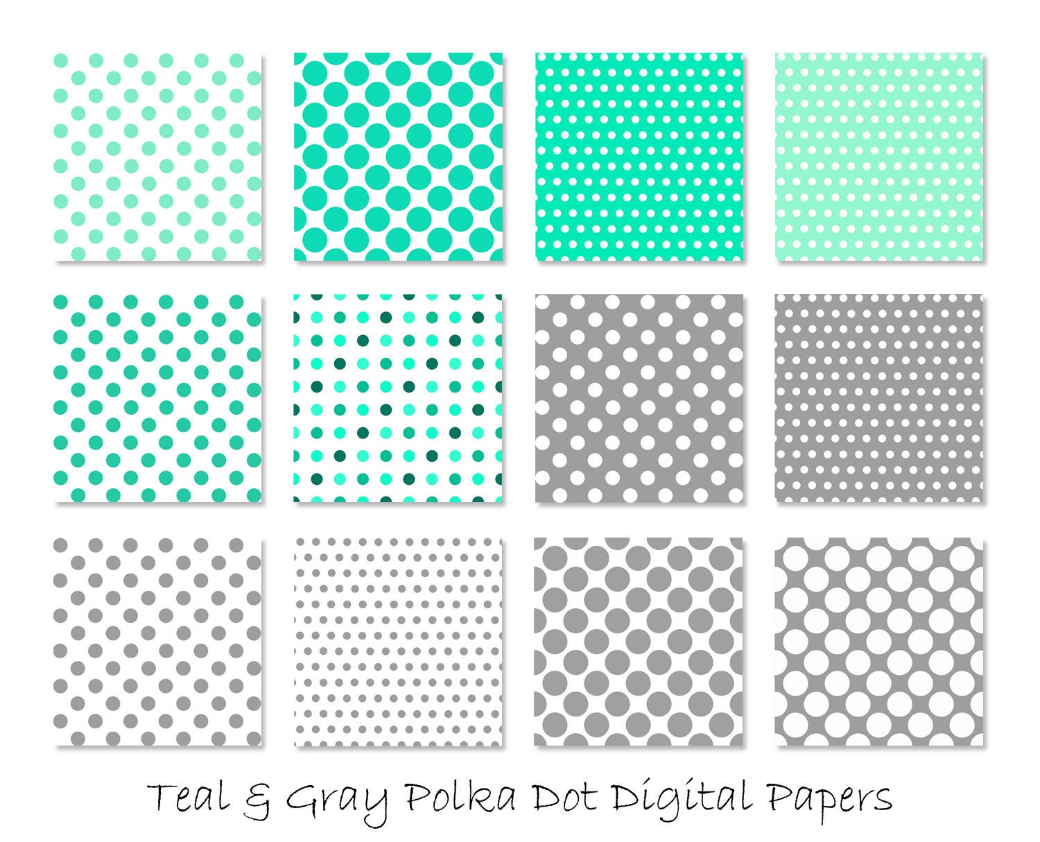 Turquoise Polka Dot Digital Paper Teal/gray Polka Dots - Etsy