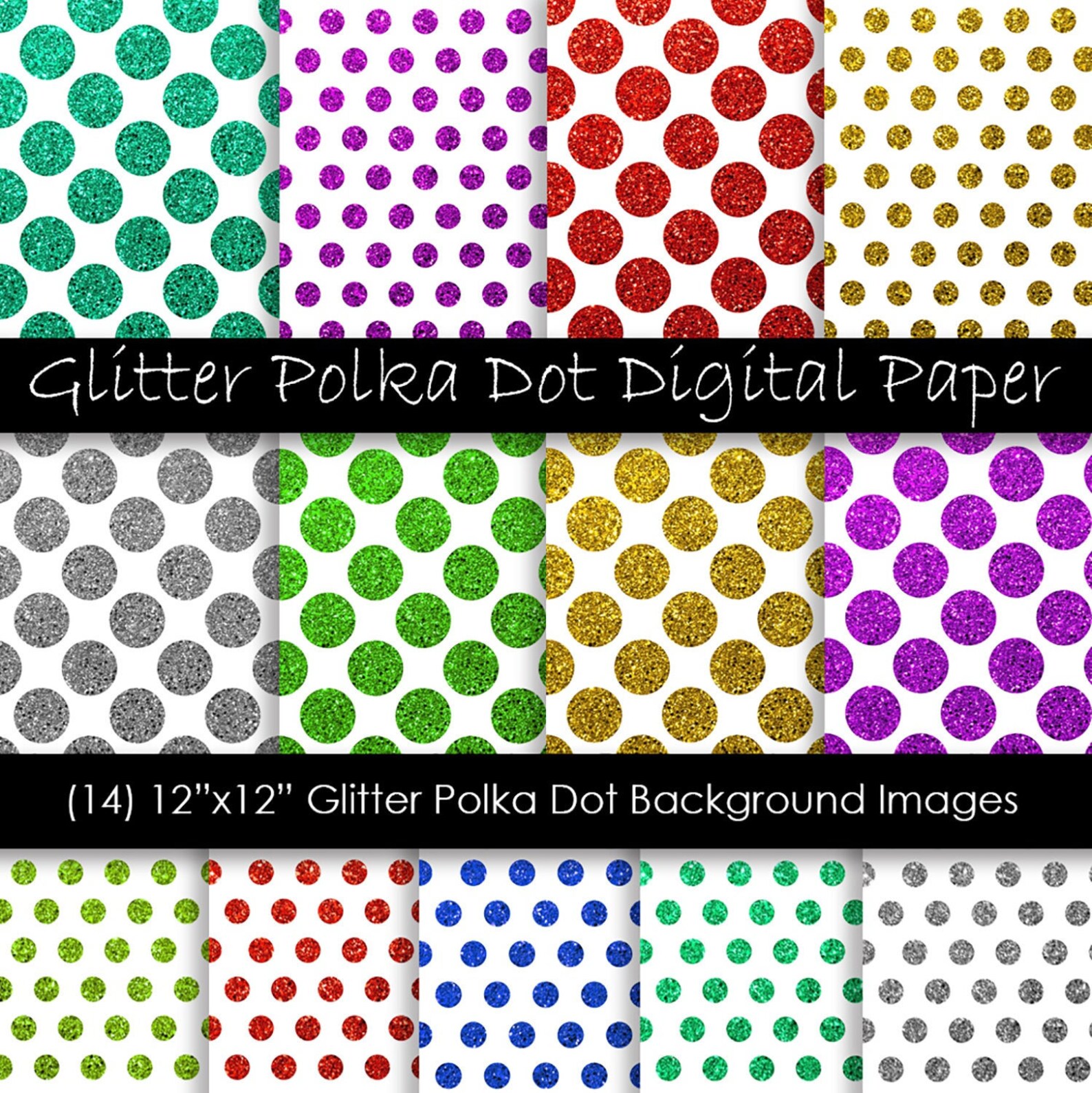 Glitter Polka Dot Digital Paper - Glitter Polka Dots - Glitter Polka ...