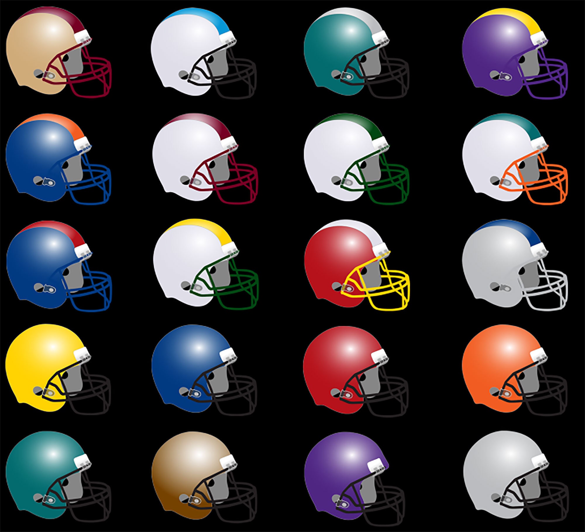 Football Helmet Clipart Bundle, Team Color Football Helmets, Football ...