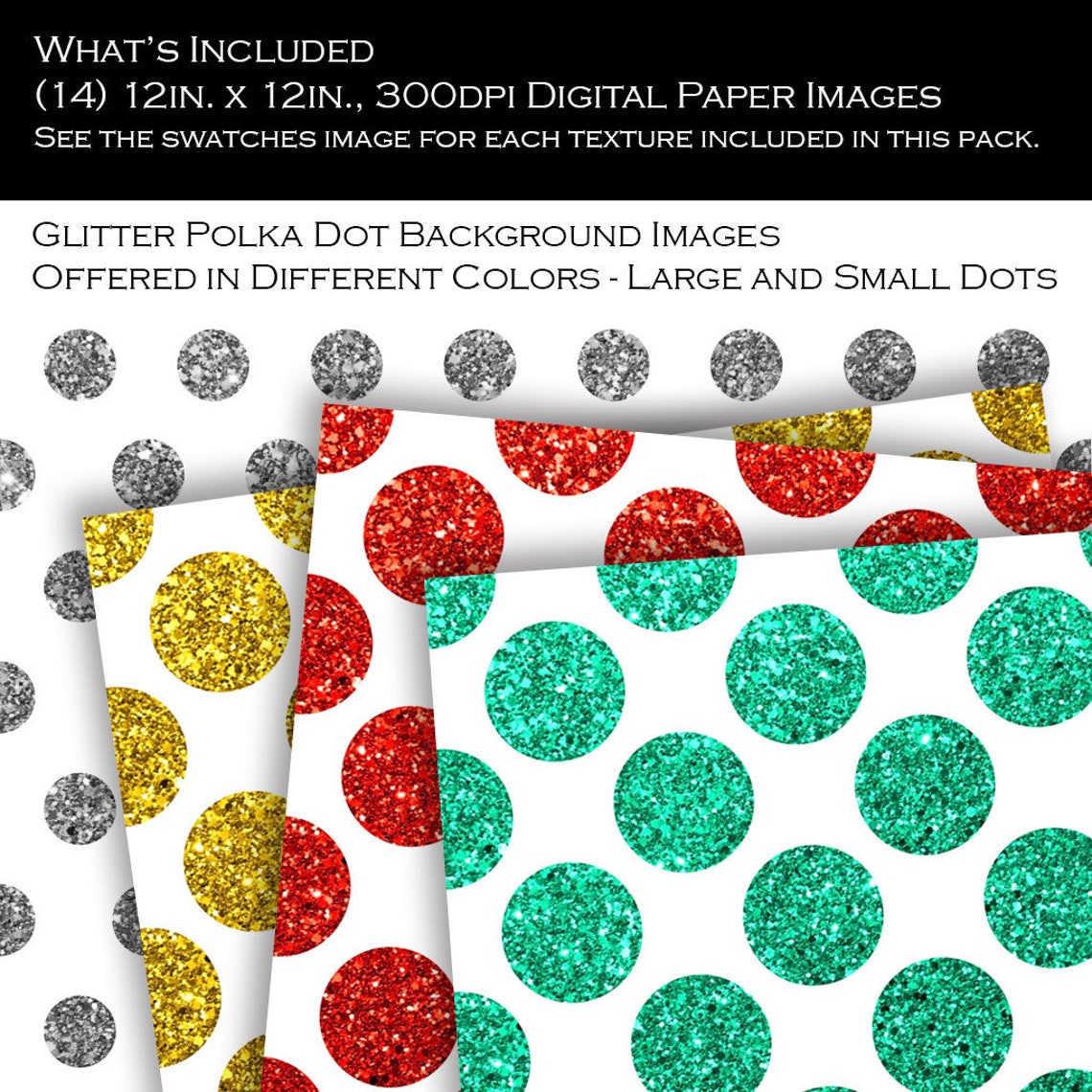 Glitter Polka Dot Digital Paper - Glitter Polka Dots - Glitter Polka ...
