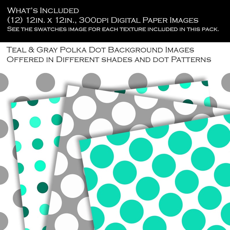 Turquoise Polka Dot Digital Paper - Teal/gray Polka Dots - Polka Dot ...