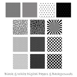 Black and White Digital Paper - Simple Scrapbook Paper - Black and ...